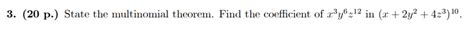 Solved P State The Multinomial Theorem Find The Chegg