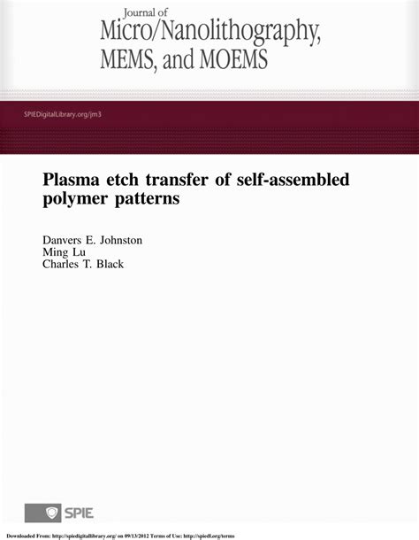 Pdf Plasma Etch Transfer Of Self Assembled Polymer Patterns Plasma