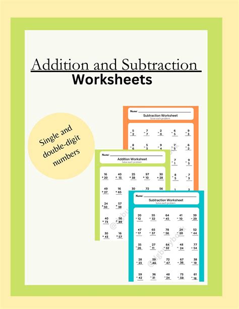 Addition And Subtraction Worksheets Etsy
