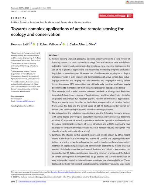 Pdf Towards Complex Applications Of Active Remote Sensing For Ecology And Conservation
