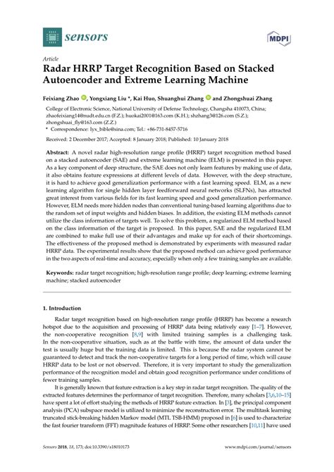 Pdf Radar Hrrp Target Recognition Based On Stacked Autoencoder And Extreme Learning Machine