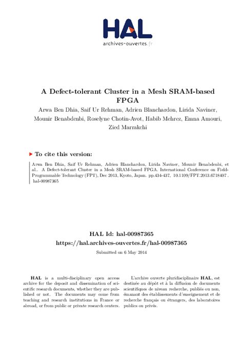 Pdf A Defect Tolerant Cluster In A Mesh Sram Based Fpga