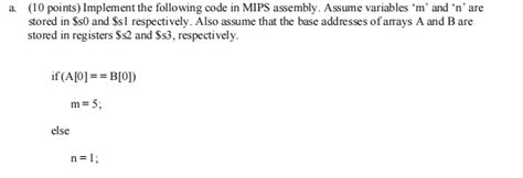 Solved A Points Implement The Following Code In MIPS Chegg Com