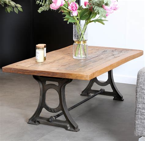 Table Basse Industrielle Bois Recyclé Brut Plaque Verre Koursk Tables