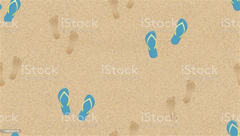 원활한 패턴 텍스처 배경 모래 해변 배경에 단달이있는 인간의 발의 발자국 벡터 일러스트 레이 션 배경 브라운 비치 모래 언덕과 맨발과 여름 배너 슬리퍼와 모래에 대한 스톡