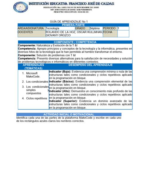 Guia De Septimo De Tecnologia Tarde Primer Periodo Pdf Variable