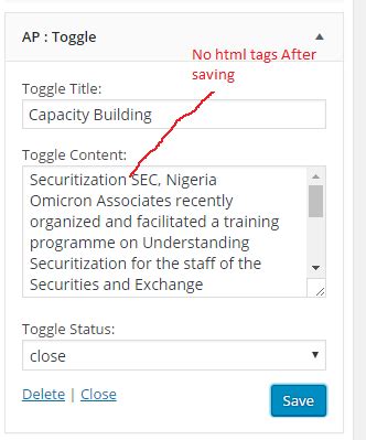 Wordpress Widget Textarea Does Not Allow Saving With Html Tag Like And H The Tags Disappear