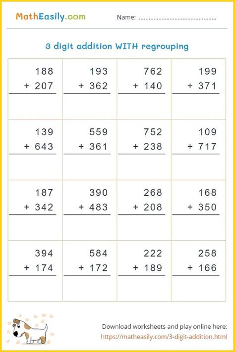 3 Digit Addition Worksheets Pdf