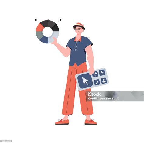 한 남자가 손에 컬러 휠을 들고 완전히 성장합니다 격리 프레젠테이션을 위한 요소 가득 찬에 대한 스톡 벡터 아트 및 기타 이미지