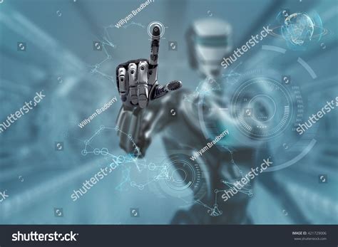 Mechanical Robotic Arm Touching Virtual Hud Stock Illustration Shutterstock