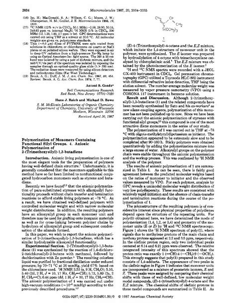 Pdf Polymerization Of Monomers Containing Functional Silyl Groups 4 Anionic Polymerization