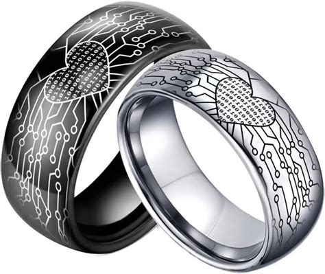 Xahh Computer Circuit Pattern Binary Code Ring 8mm 6mm Couple Ring For Him Her Stainless Steel