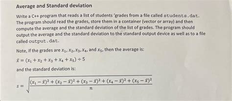 Average And Standard Deviation Write A C Program