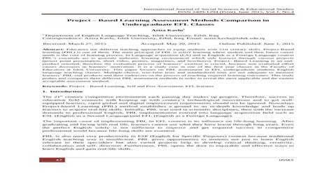 Pdf Project Based Learning Assessment Methods Comparison In €¦ · Project Based Learning Is