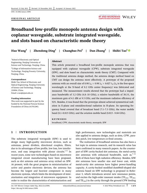 Broadband Low‐profile Monopole Antenna Design With Coplanar Waveguide Substrate Integrated