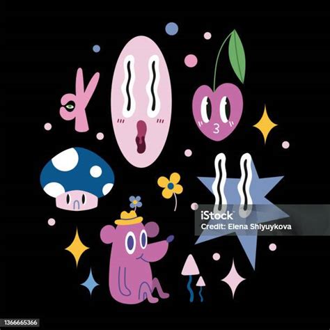 카툰 플랫 디자인의 컬러 벡터 일러스트스타트 세트 재미있는 코믹 귀여운 캐릭터와 낙서 1930 1939 년에 대한 스톡 벡터 아트 및 기타 이미지 1930 1939 년