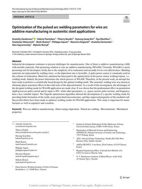 Optimization Of The Pulsed Arc Welding Parameters For Wire Arc Additive