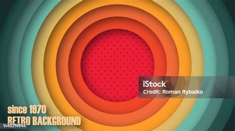 추상 1970년대의 다채로운 천공 배경에는 원형 요소와 복고풍 색상이 있습니다 미래 지향적 인 복고풍 스타일의 현실적인 디자인 벡터 펑키 그림입니다 과거에 대한 스톡 벡터
