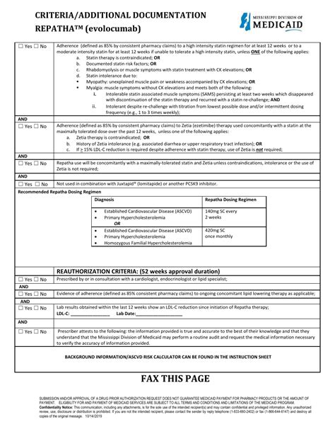 Mississippi Prior Authorization Criteria Repatha Evolocumab Fill