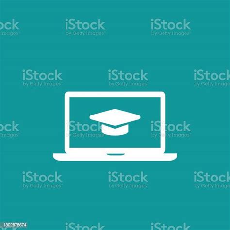 졸업 모자 또는 박격포 보드와 흰색 노트북 모니터 파란색으로 분리됩니다 Led 조명에 대한 스톡 벡터 아트 및 기타 이미지 Led 조명 교육 교육 시설 Istock