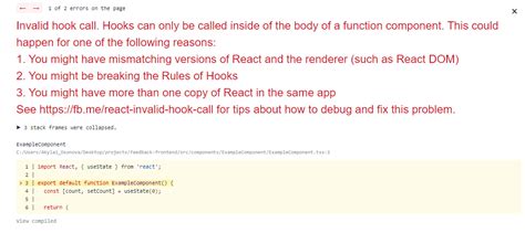 Reactjs Invalid Hook Call Hooks Can Only Be Called Inside Of The