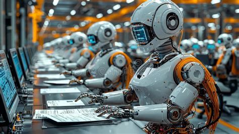 Futuristic Robotic Operators In A Hightech Control Room Blending Modernism And Efficiency With