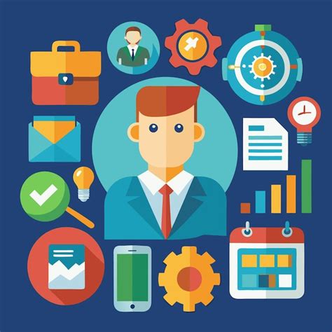 Businessman Surrounded By Icons Depicting Workflow Development And