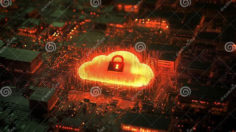 Cloud Computing Security Concept With Glowing Lock Symbol On Circuit Board Background Stock
