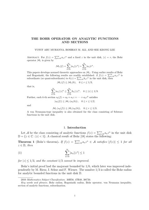 Pdf The Bohr Operator On Analytic Functions And Sections