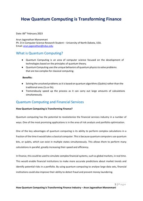 Pdf How Quantum Computing Is Transforming Finance