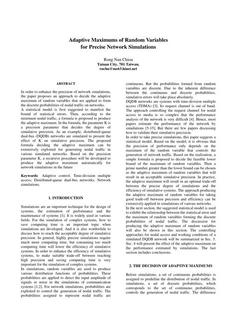 pdf adaptive maximums of random variables for precise network simulations