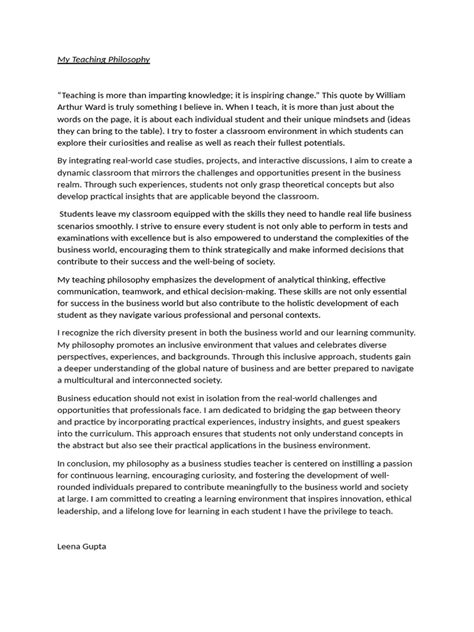 Teaching Philosophy Pdf Liberal Arts Education Behavior Modification