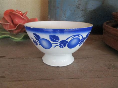 Antique French Cafe Au Lait Bowl Blue Flowers Pattern Circa 1930 Etsy
