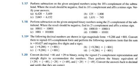 Solved 117 Perform Subtraction On The Given Unsigned