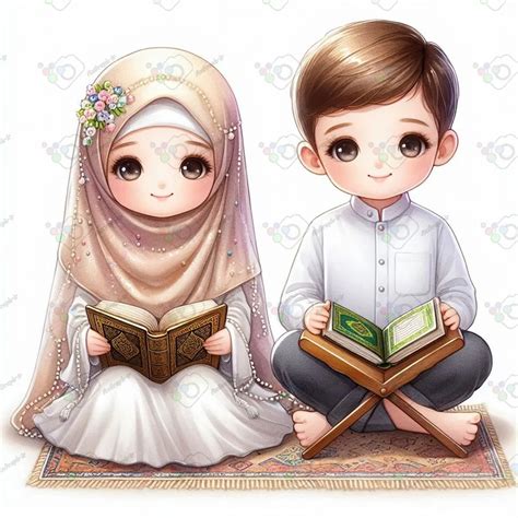 بک گراند کودکانه دختر ناز با حجاب و پسر ناز و قرآن روی رحل کد 42888