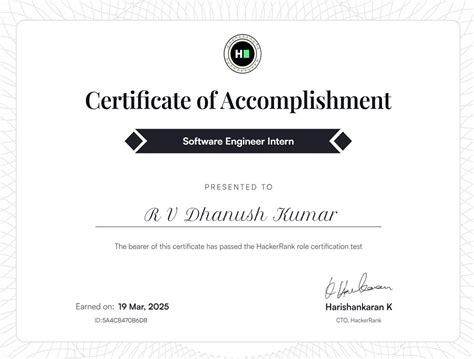 Softwareengineering Hackerrank Problemsolving Internshipready R V Dhanush Kumar