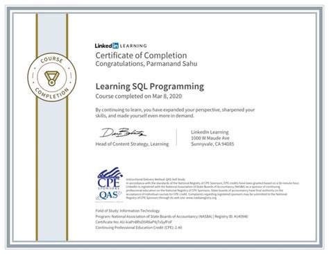 Certificate Ofcompletion Learning Sql Programming Pdf
