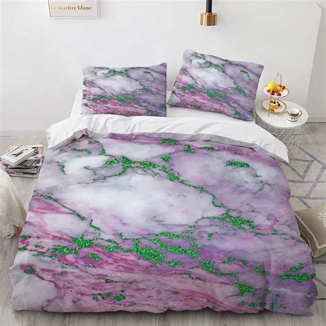 다채로운 대리석 침구 세트 보라색과 녹색 대리석 이불 커버 세트 남자 청소년 소년 현대 추상 미술 폴리에스테르 이불 커버 Aliexpress