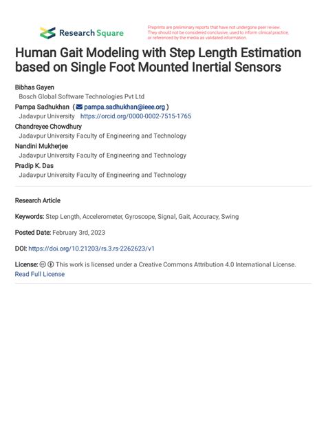 Pdf Human Gait Modeling With Step Length Estimation Based On Single Foot Mounted Inertial Sensors