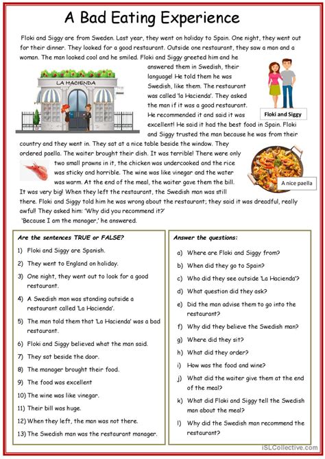 Reading Comprehension A Bad Eating… English Esl Worksheets Pdf And Doc