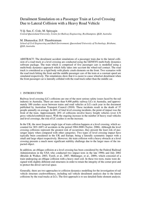 Pdf Derailment Simulation On A Passenger Train At Level Crossing Due