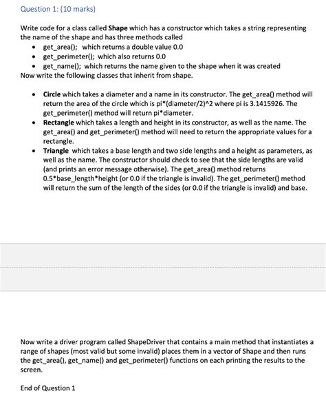 Solved Question 1 10 Marks Write Code For A Class Called