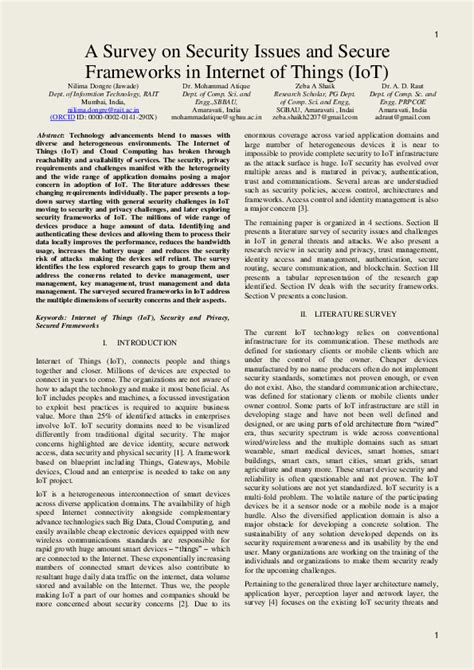 Pdf A Survey On Security Issues And Secure Frameworks In Internet Of