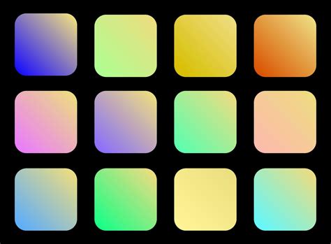 Colorful Flax Color Shade Linear Gradient Palette Swatches Web Kit Rounded Squares Template Set