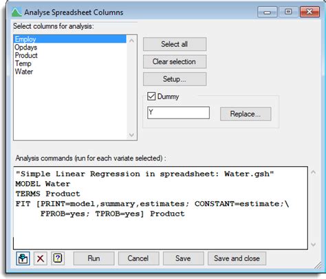 Analyse Spreadsheet Columns Genstat Knowledge Base
