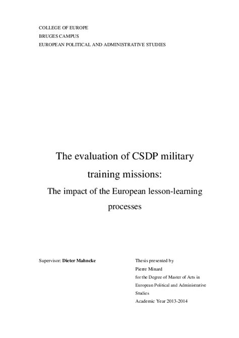 Pdf The Evaluation Of Csdp Military Training Missions The Impact Of The European Lesson