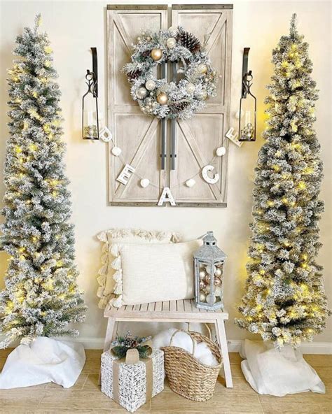Flocked Slim Christmas Trees With White Skirts Soul And Lane