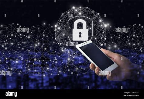 Data Protection From Hackergdpr Hand Hold White Smartphone With Digital Hologram Lock Padlock