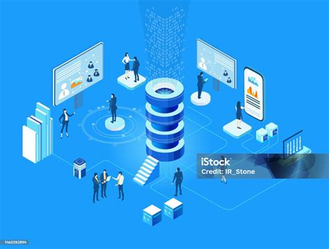 아이소메트릭 3d 비즈니스 환경 경영 아이소메트릭 공간 비즈니스 사람들이 함께 일하는 서버실 기술 성공 데이터 보호 및 개인