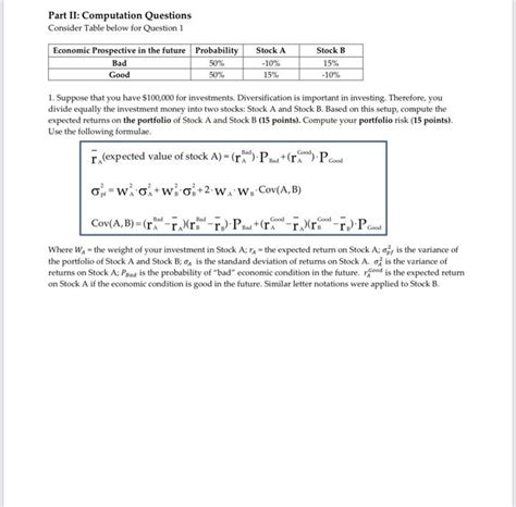 Solved Part Ii Computation Questions Consider Table Below